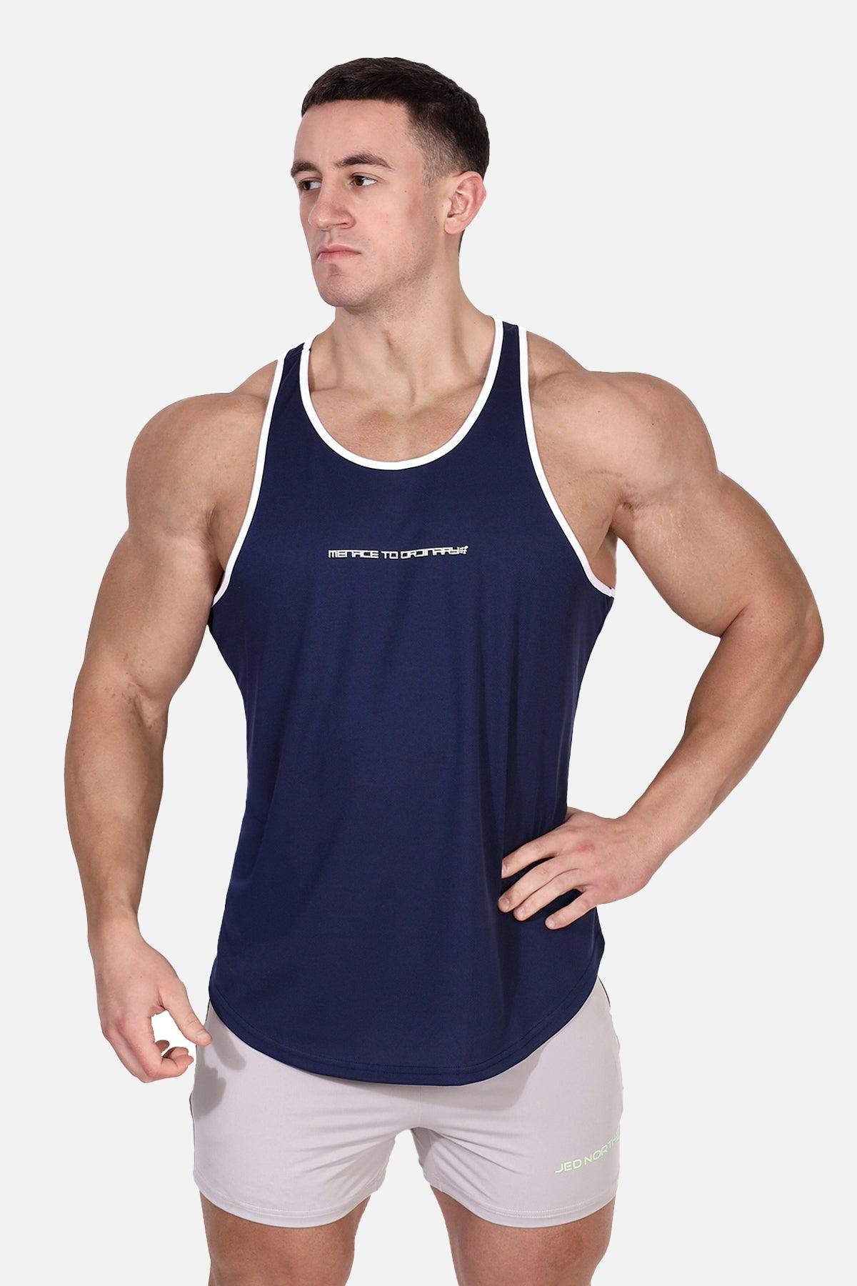 Fast-Dry Bodybuilding Workout Stringer - Navy & White – Jed North Canada